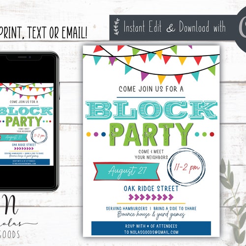 EDITABLE Neighborhood Block Party Invite Bbq Picnic Summer - Etsy