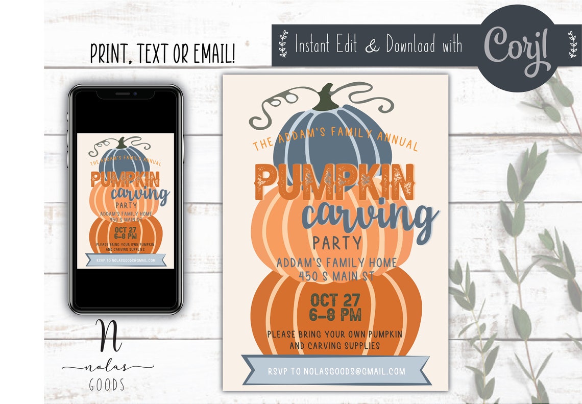Pumpkin Carving Party Invitation Printable Halloween Pumpkin - Etsy