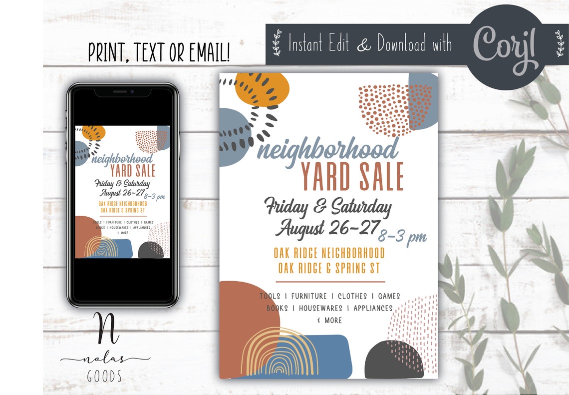 Neighborhood Yard Sale Sign Template, Community Garage Sale Flyer ...
