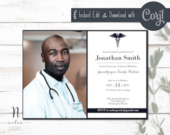 Medical School Graduation Invitation With Picture Physician | Etsy