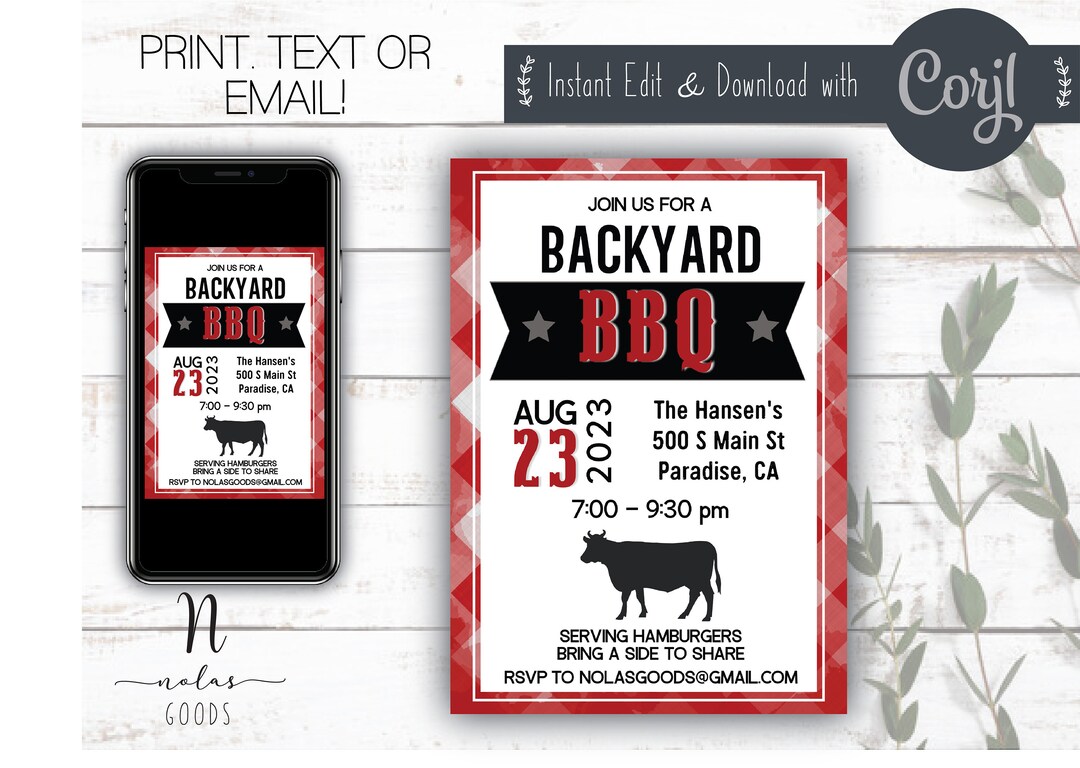 Backyard BBQ Invitation Editable, Summer BBQ Invitation Template ...