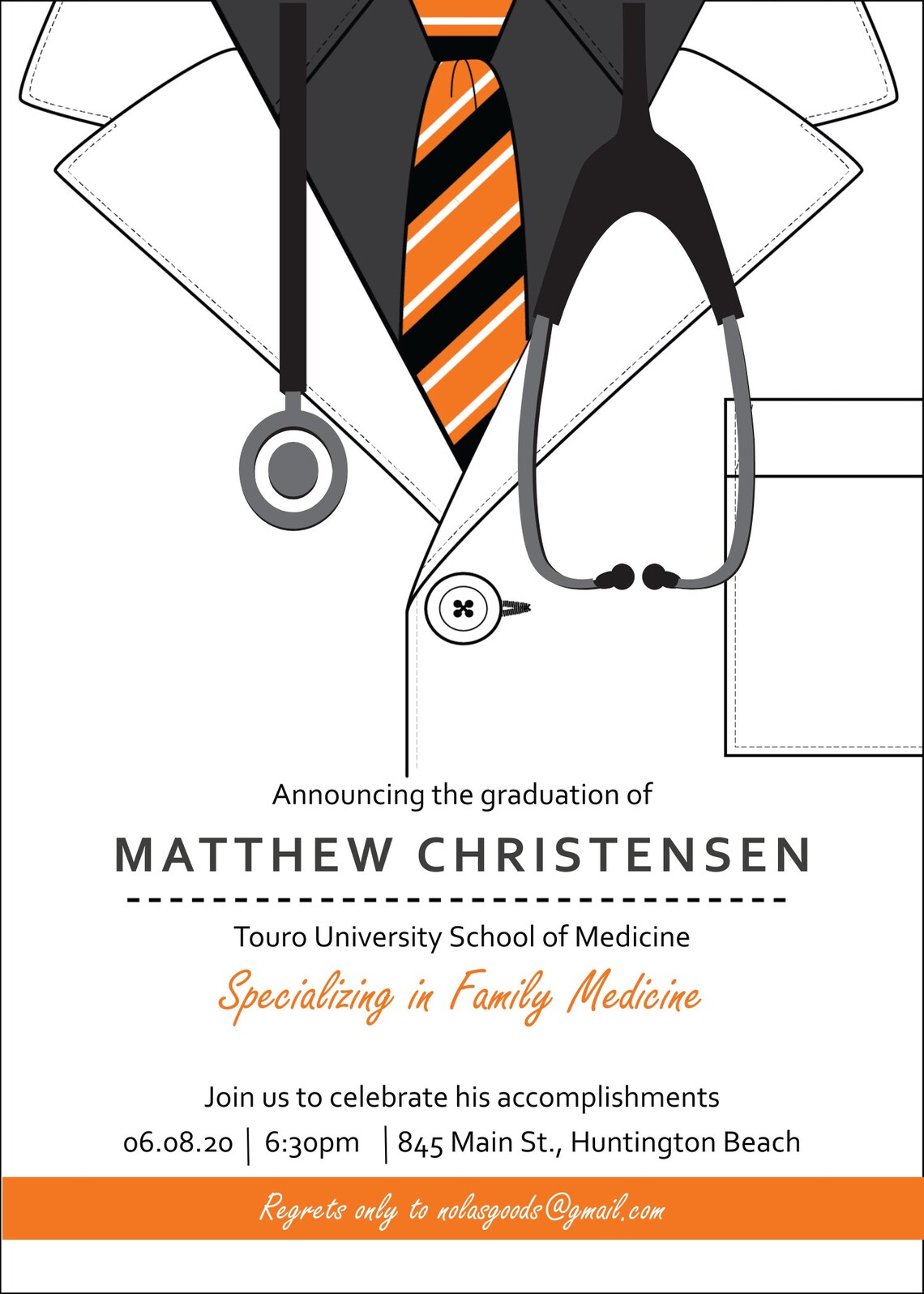 Medical School Graduation Invitation Printable White Coat | Etsy