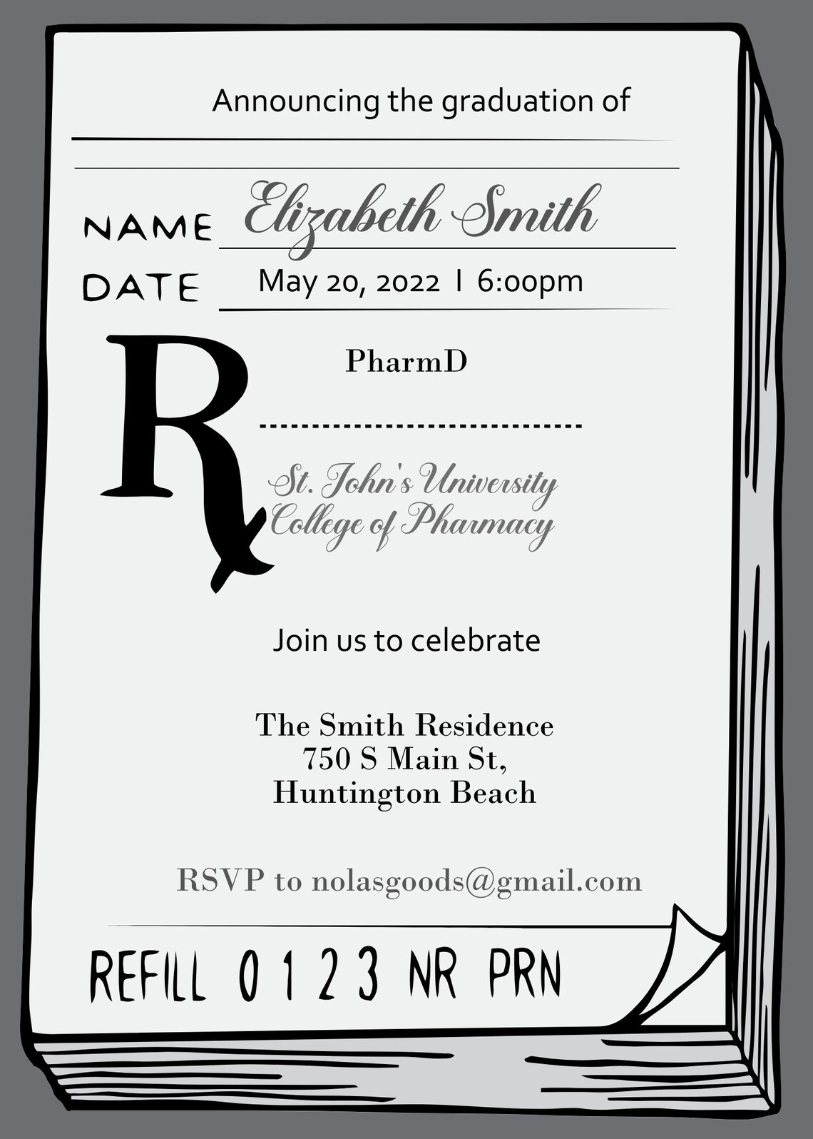 Prescription Pad Invitation Template Pharmacy School - Etsy