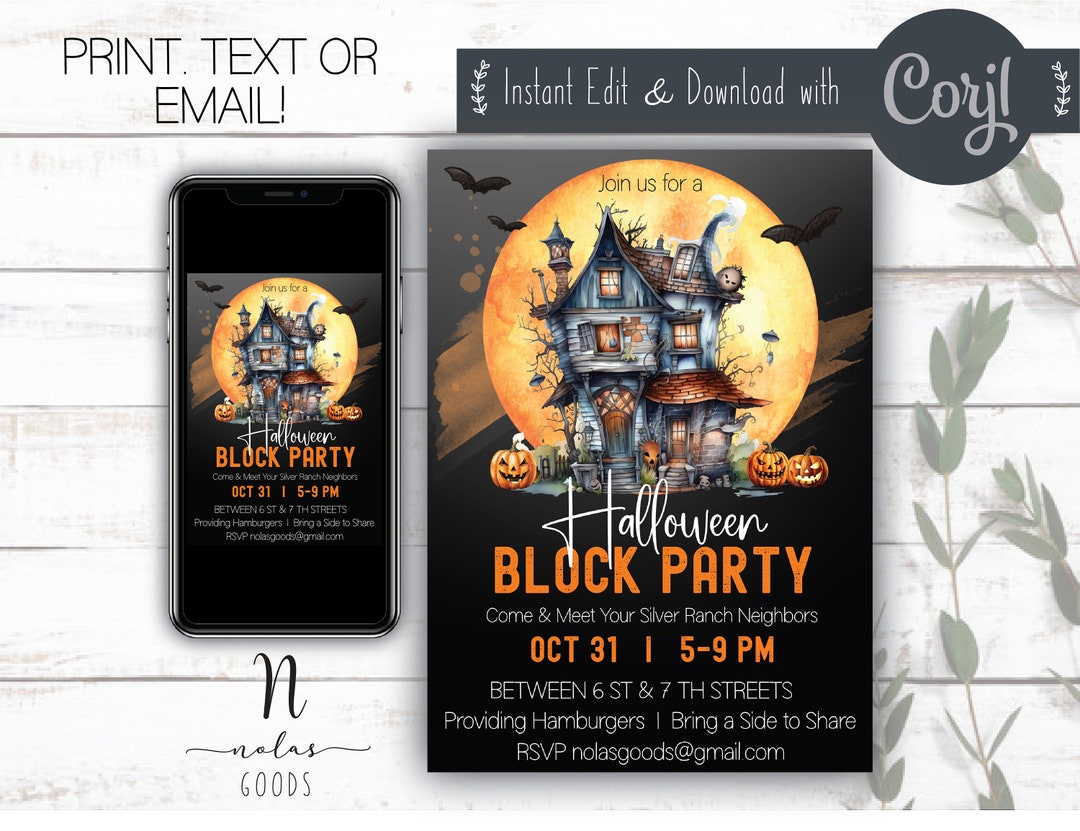 Halloween Block Party Invitation, Neighborhood Block Party Invitation ...