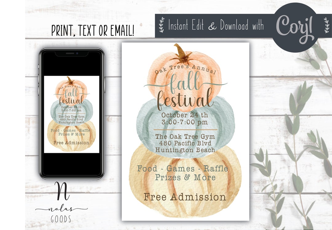 Fall Party Invitation Kids, Fall Festival Flyer Digital Download ...
