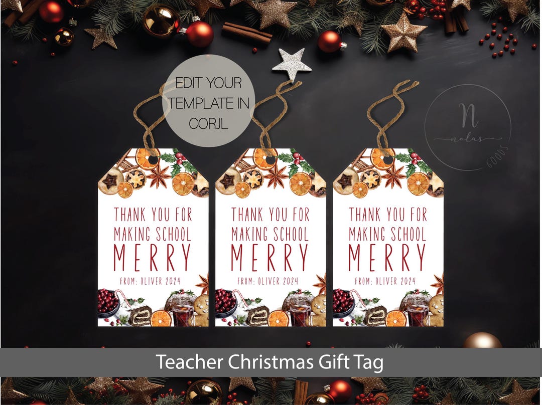 Christmas Teacher Gift Tag Printable, Teacher Christmas Tags, Christmas ...
