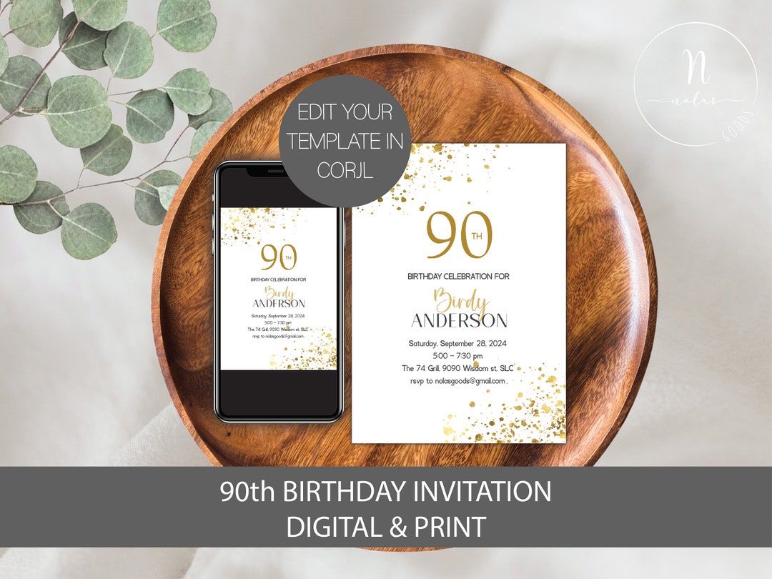 90th Birthday Invitation for Women, Ninety Birthday Invitation, 90th ...