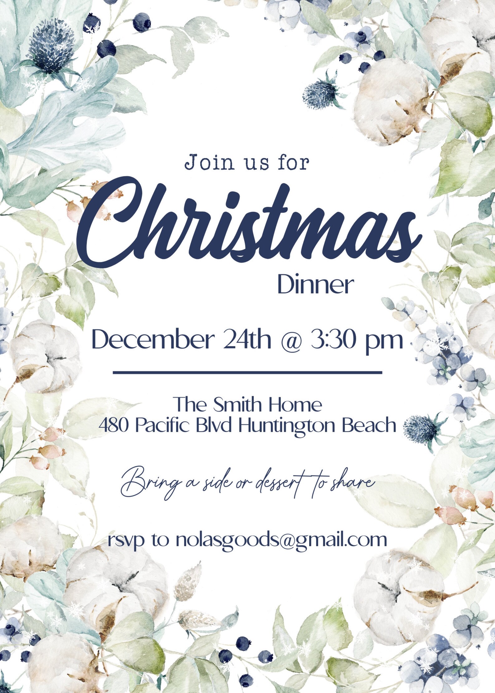 Winter Dinner Party Invitation, Christmas Dinner Party Invite Template ...