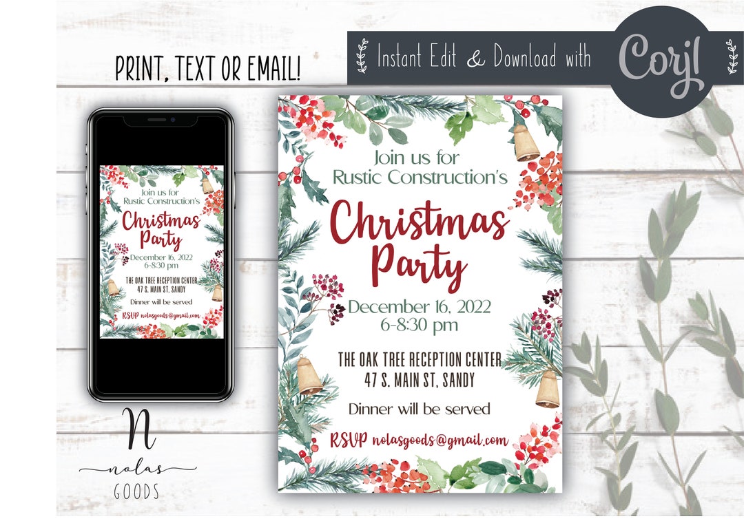 Work Christmas Party Invites Printable Company Christmas - Etsy
