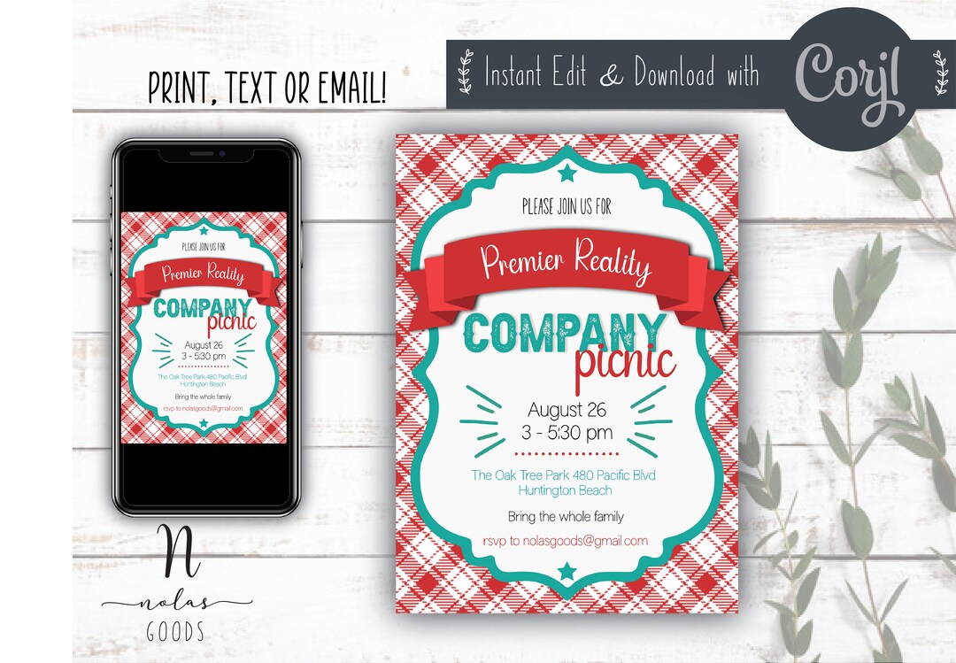 Company Picnic Flyer Printable, Company Picnic Invitation Editable ...