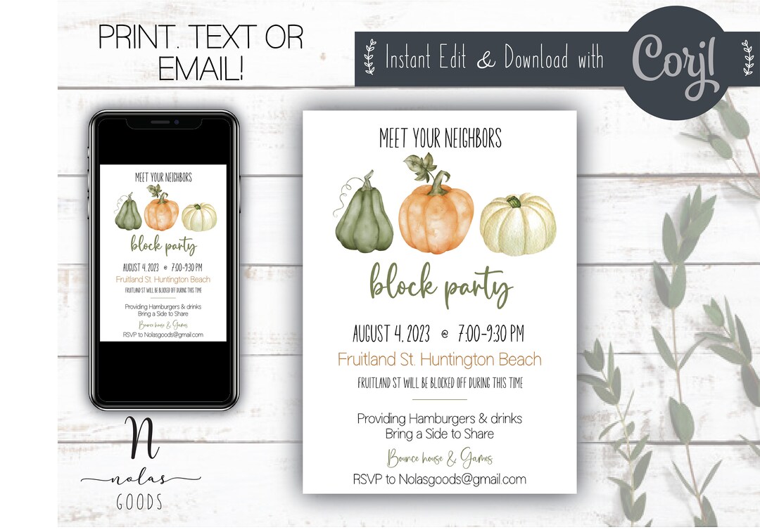 Fall Block Party Flyer Template, Neighborhood Party Invitation, Fall ...