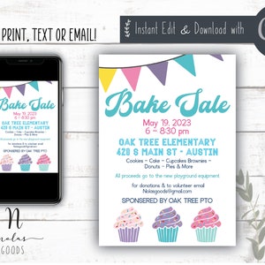 Bake Sale Fundraiser Printable, PTO Flyers, Bake Sale Flyer Template ...