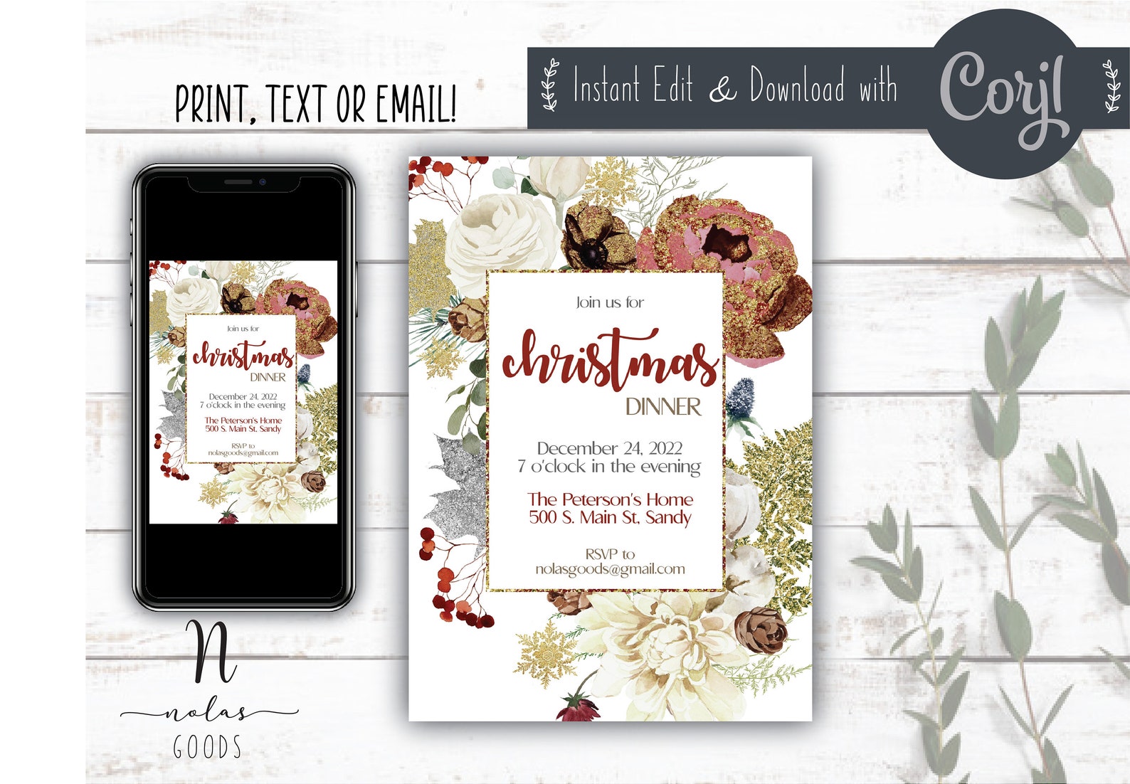 Christmas Dinner Party Invite Template, Winter Dinner Party Invitation ...
