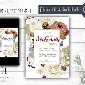 Christmas Dinner Party Invite Template, Winter Dinner Party Invitation ...