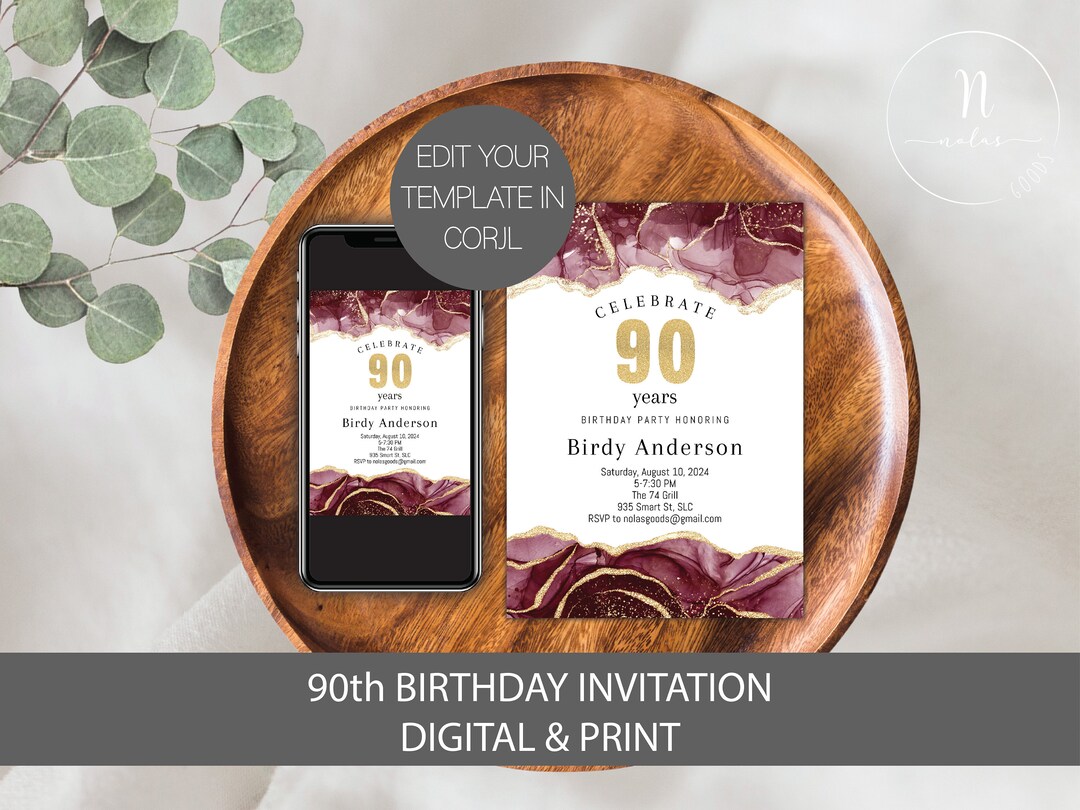 90th Birthday Invitation for Women, Ninety Birthday Invitation, 90 ...