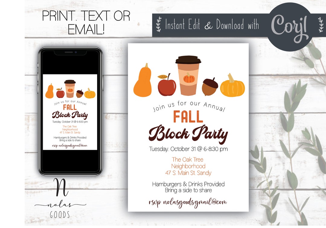 Fall Neighborhood Block Party Invitation, Neighborhood Party Invitation ...
