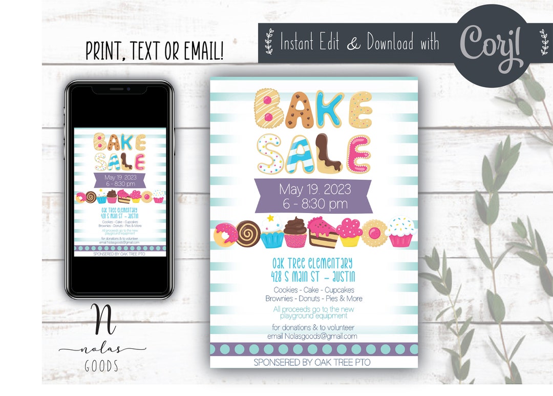 Bake Sale Flyer Template, School Fundraiser Flyer Digital, PTO Flyers ...
