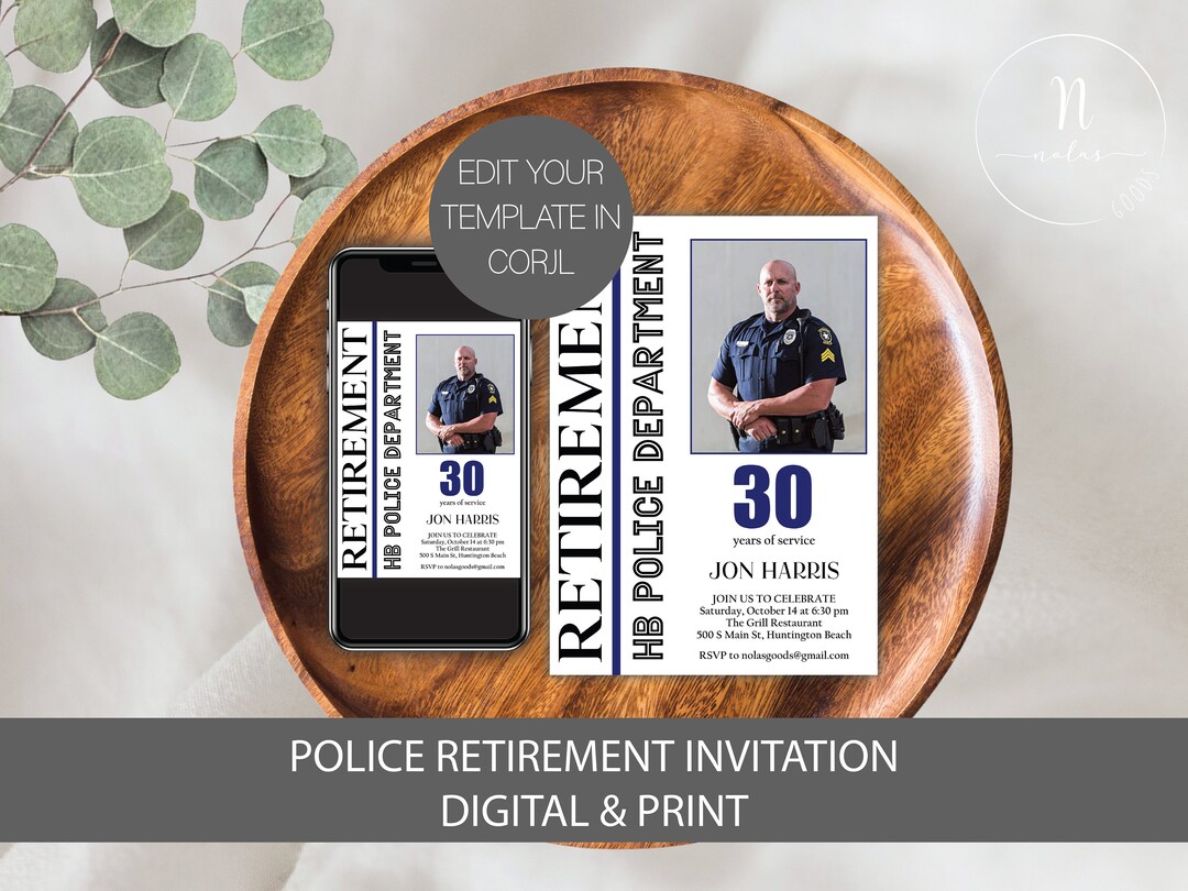 Police Retirement Party Invitation, Thin Blue Line Invitation, Police ...