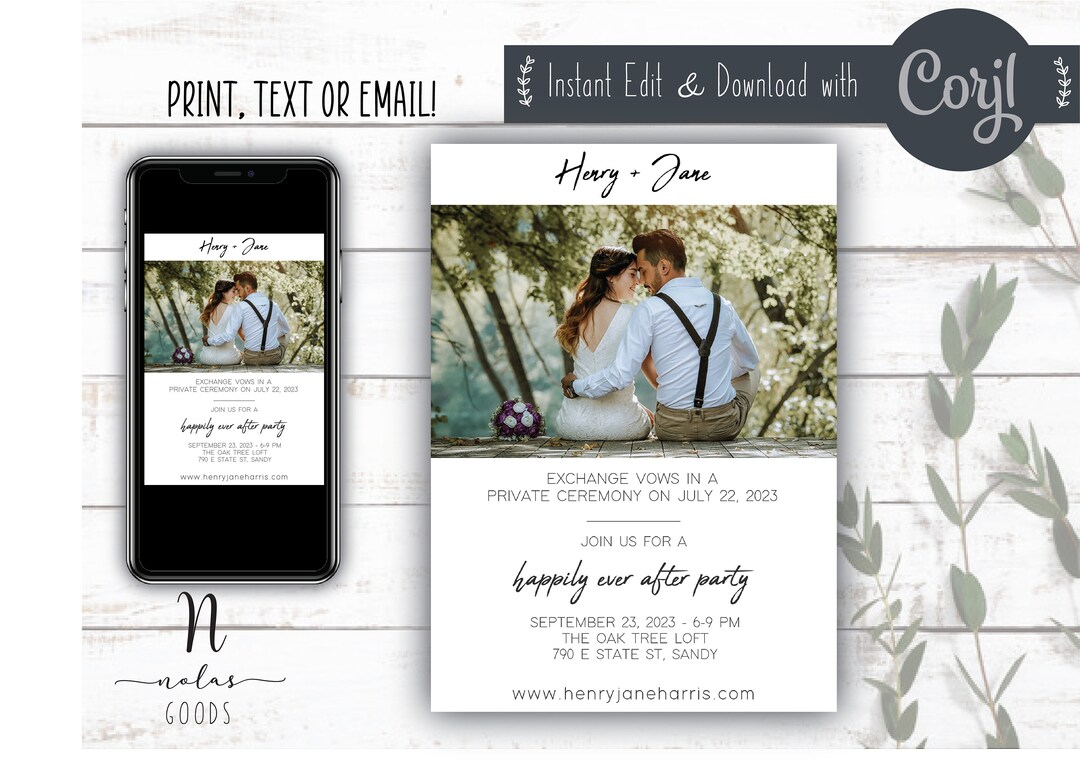 Happily Ever After Party Invite, Reception Invitation, Elopement ...