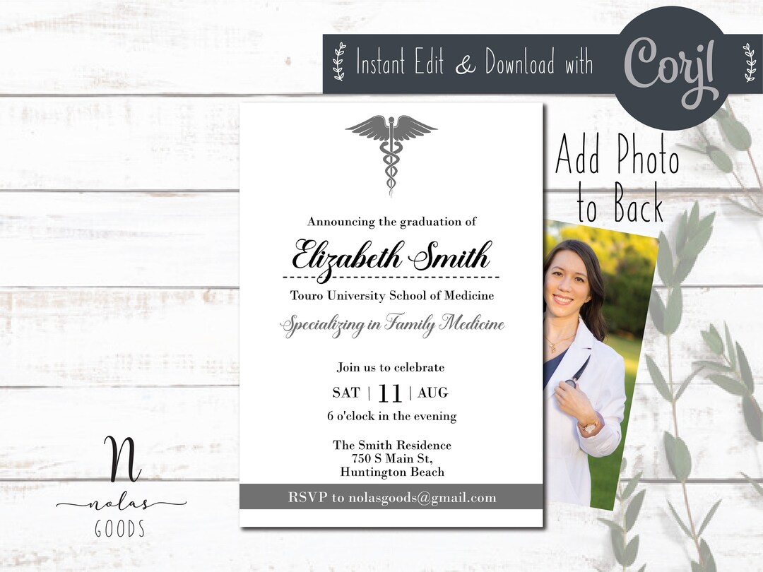 Medical School Graduation Announcement, Doctor Graduation Invitation ...