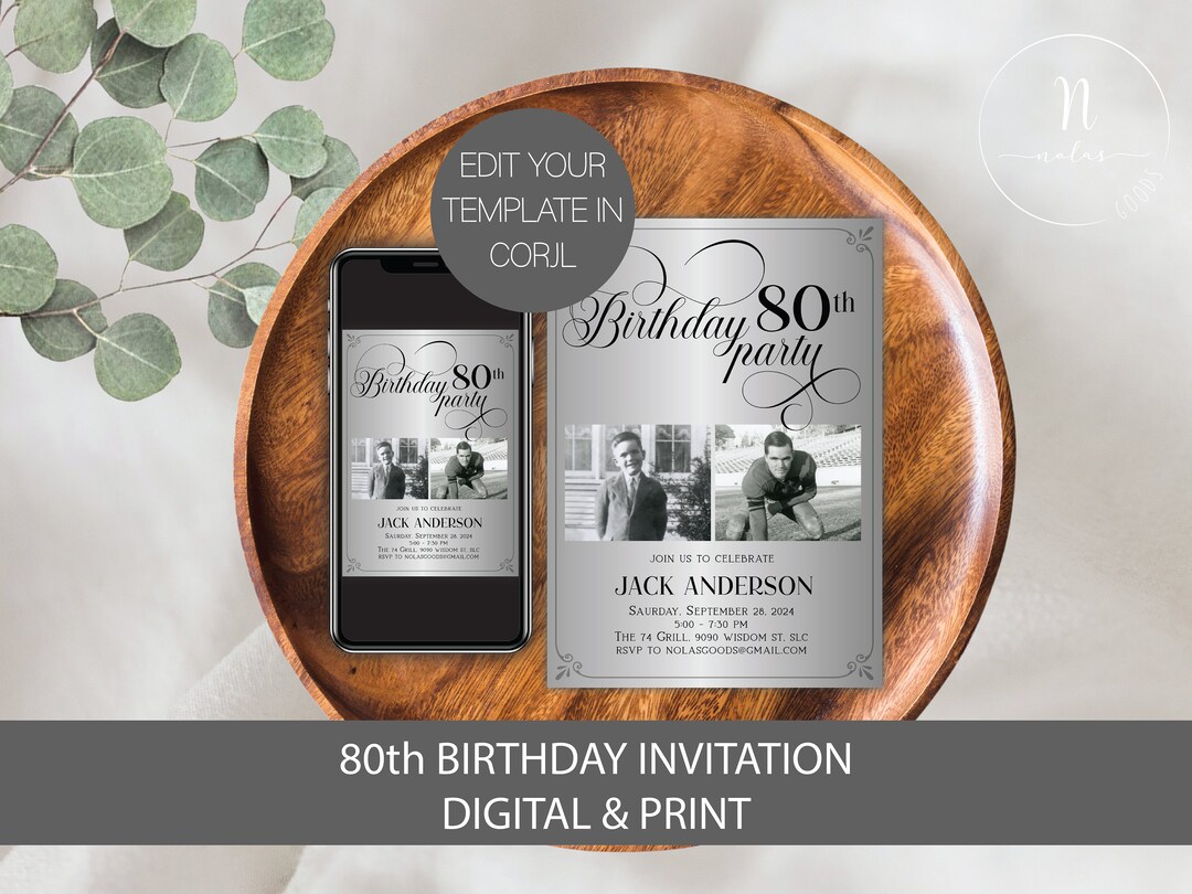 80th Birthday Invitation for Men With Photo, 80th Birthday Party ...