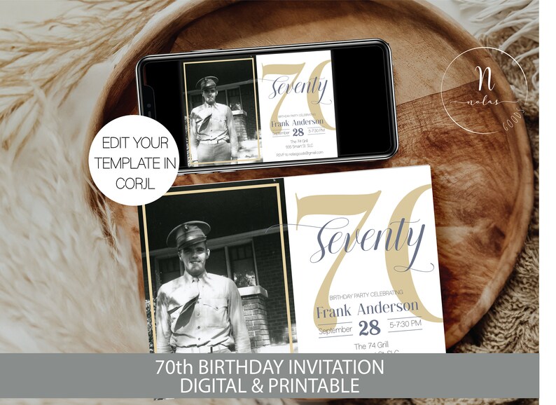 70th Birthday Invite Template, 70th Birthday Party Invitation, 70th ...