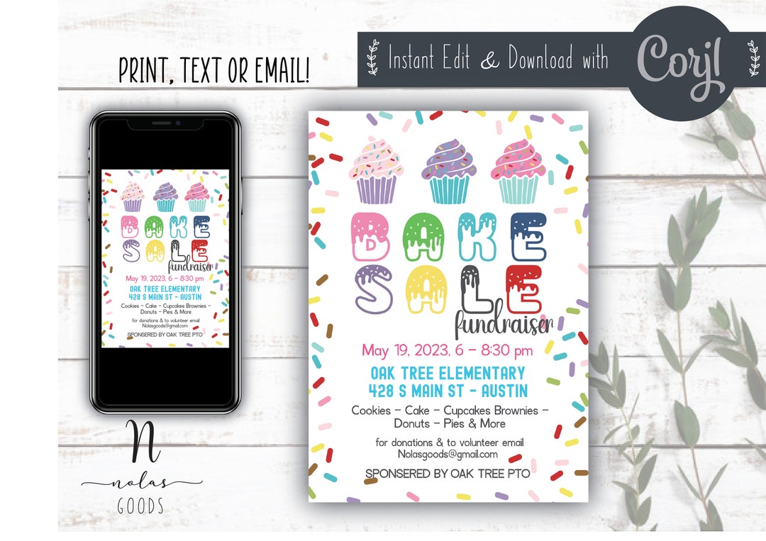 Bake Sale Fundraiser Printable, Bake Sale Flyer Template, PTO Flyers ...