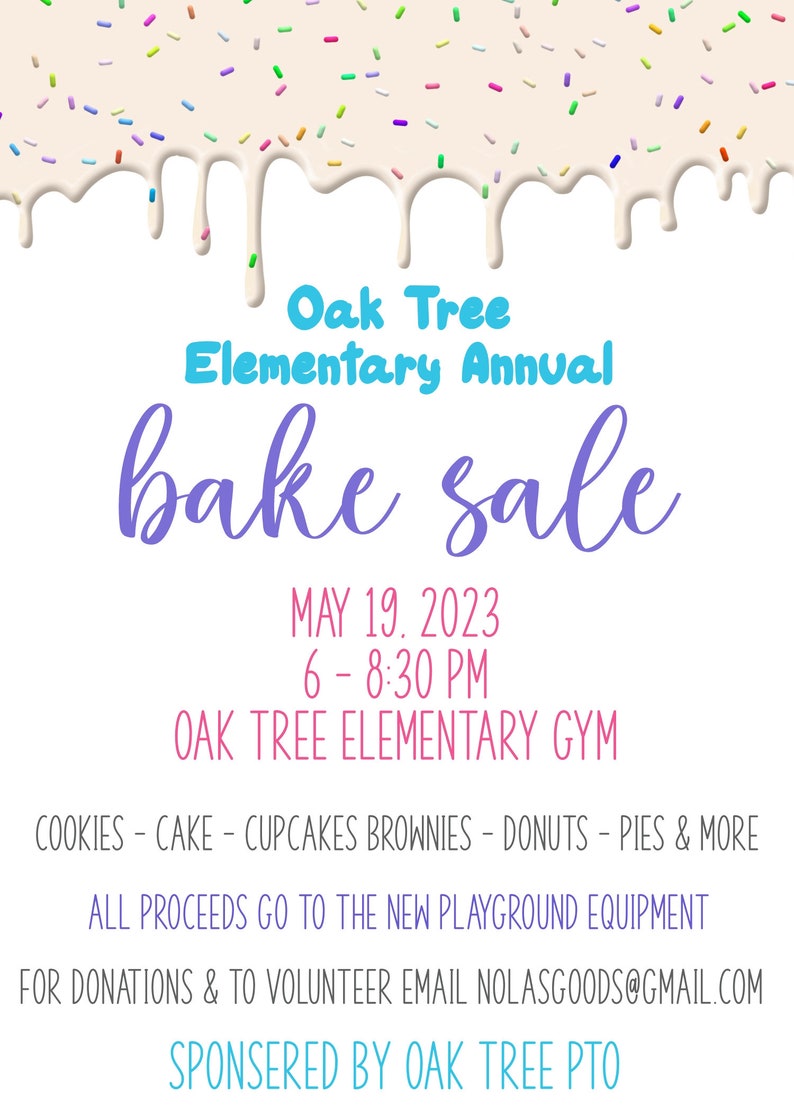 Bake Sale Flyer Template School Fundraiser Flyer Digital - Etsy