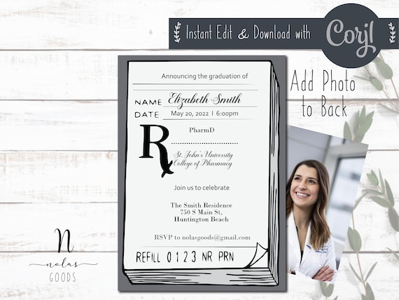 Prescription Pad Invitation Template Pharmacy School - Etsy