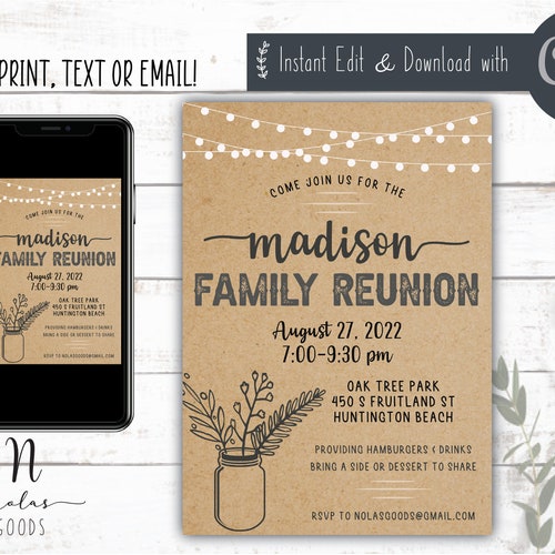 Family Reunion Invitation Customizable Cousin Reunion Invite - Etsy