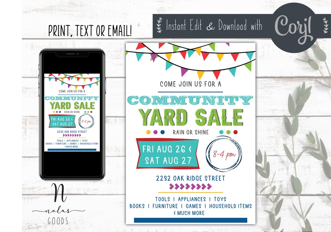Community Yard Sale Flyer Printable, Neighborhood Garage Sale Flyer ...