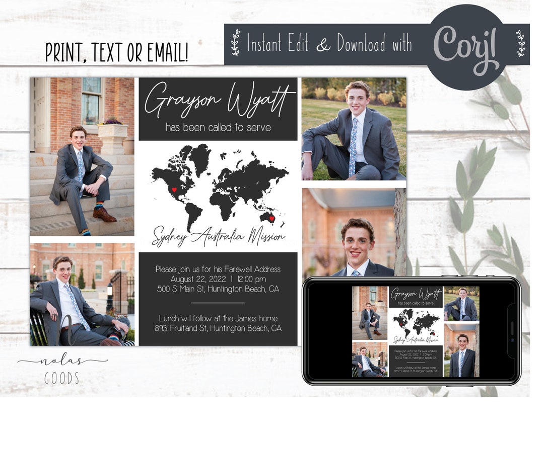 LDS Missionary Announcement, LDS Farewell Invitation Template, Mission ...