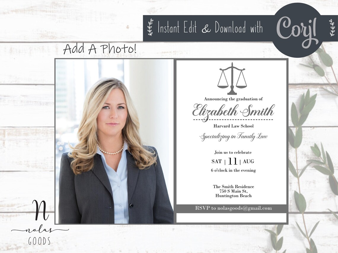 Law School Graduation Invitation Template Law Grad Invite - Etsy