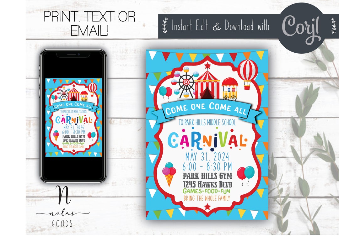 Editable Carnival Flyer, School Carnival Invitation, Family Carnival ...
