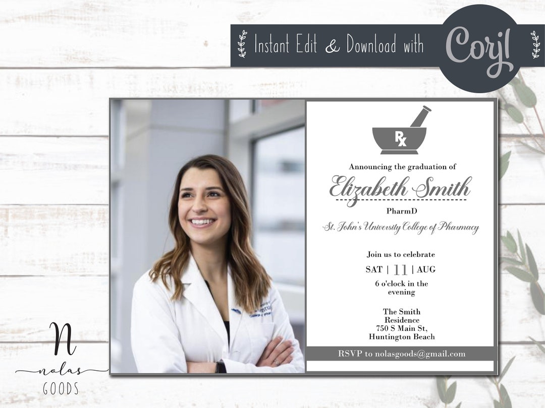 Pharmacy Graduation Invitation, Pharmacy School Graduation Announcement ...