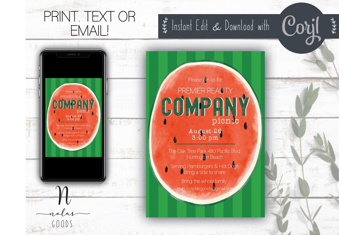 Company Picnic Invitation, Work Party Invitation, Work BBQ Invite ...