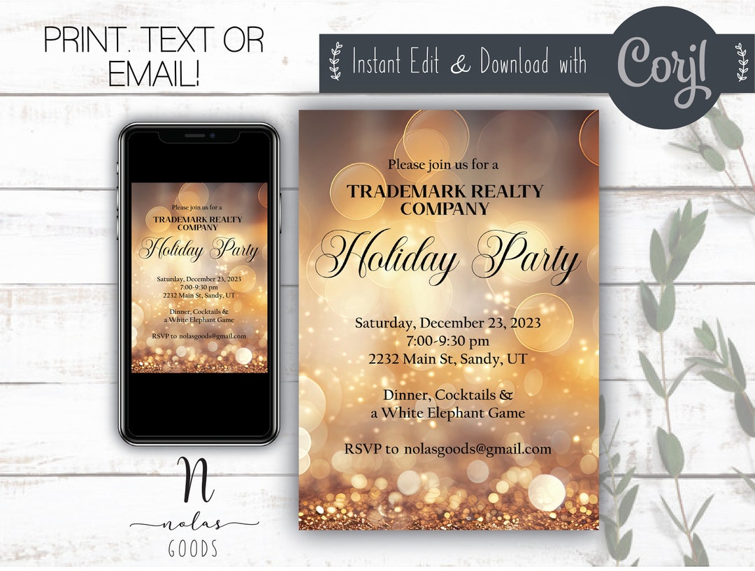 Holiday Work Party Invitation, Work Holiday Party Invite, Company ...