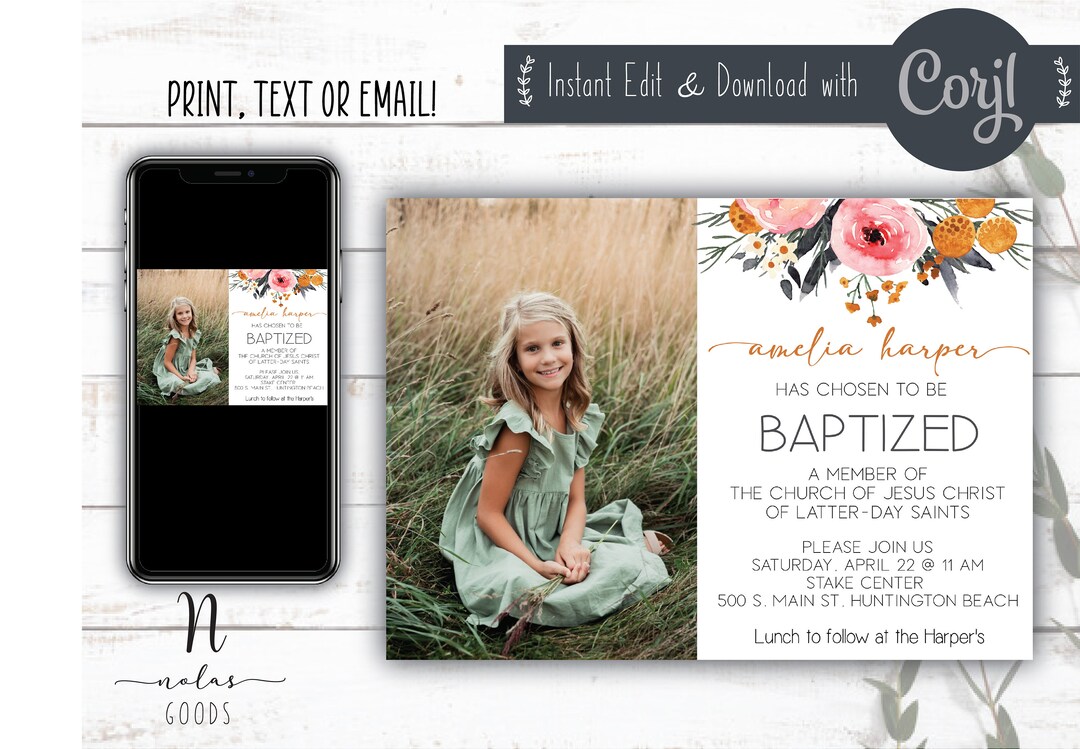 LDS Baptism Invitation Girl, LDS Baptism Invite Template, LDS Baptism ...
