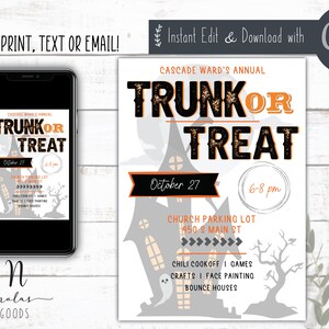 Trunk or Treat Invites Download, School Halloween Party Flyer Template ...
