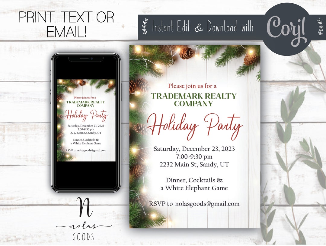 Work Holiday Party Invite, Holiday Work Party Invitation, Corporate ...