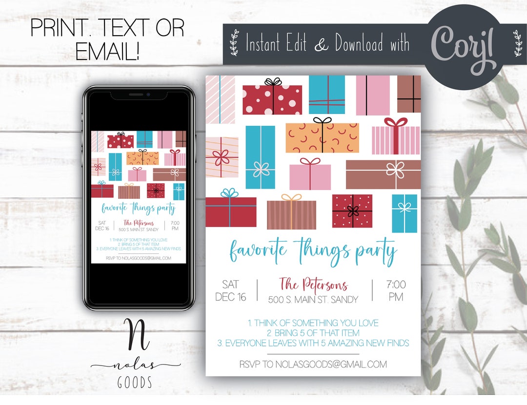 Favorite Things Party Invitation, Favorite Things Birthday Party Invite ...