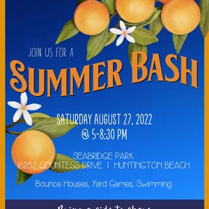 Summer Bash Invitation Digital Download, Summer Picnic Flyer, Block ...