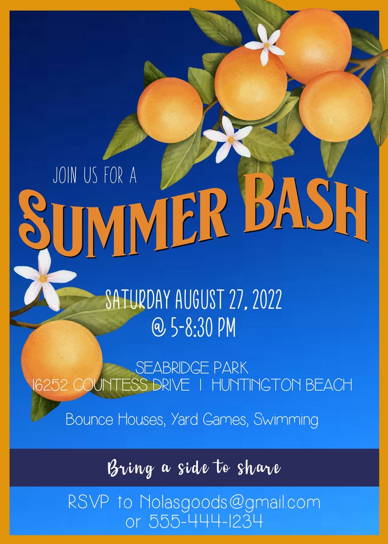 Summer Bash Invitation Digital Download Summer Picnic Flyer - Etsy