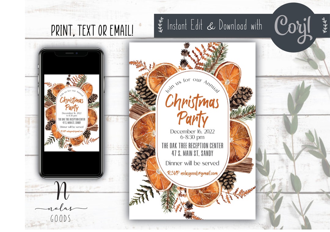 Company Christmas Party Invite Template, Boho Christmas Party ...