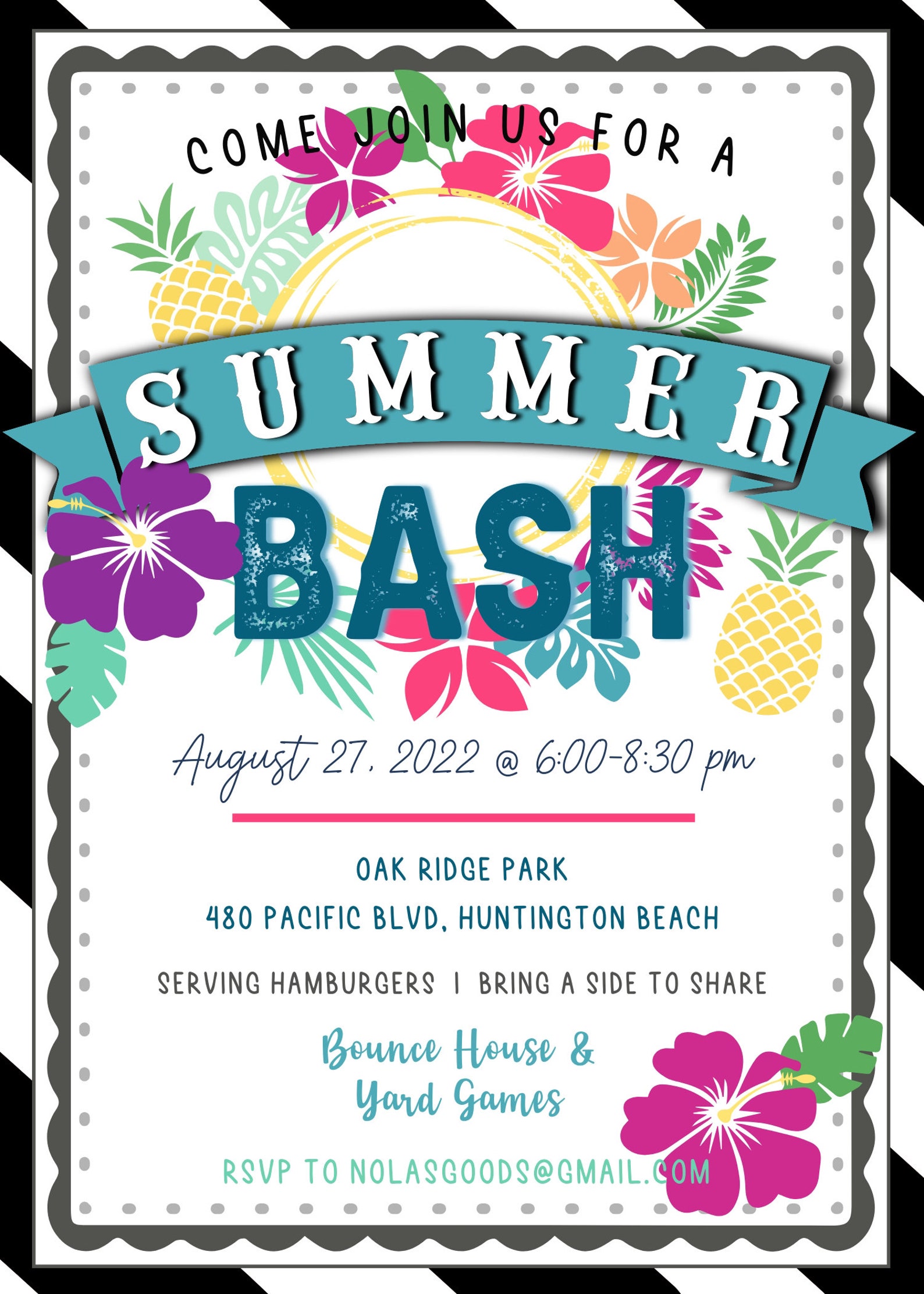 Summer Bash Invitation Digital Download Luau Block Party | Etsy