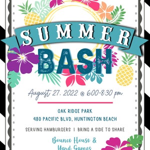 Summer Bash Invitation Digital Download, Luau Block Party, Summer Block ...