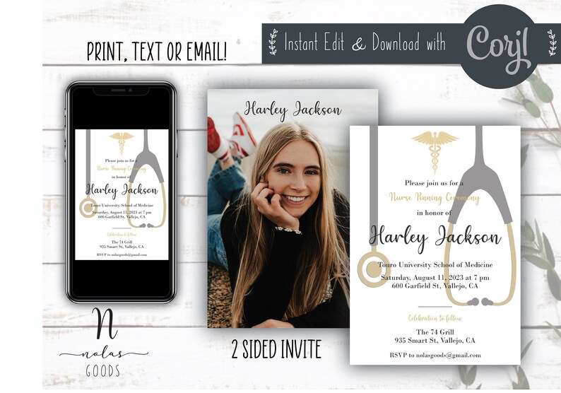 Pinning Ceremony Invitation, RN Graduation Announcement, Nursing School ...