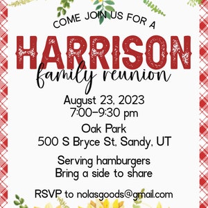 Family Reunion Invitation Customizable, Cousin Reunion Invite, Family ...
