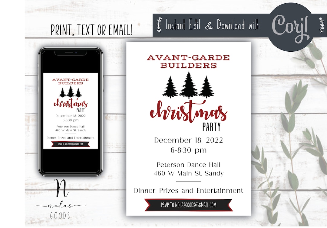 Company Christmas Party Invite Template, Work Party Invitation Digital ...