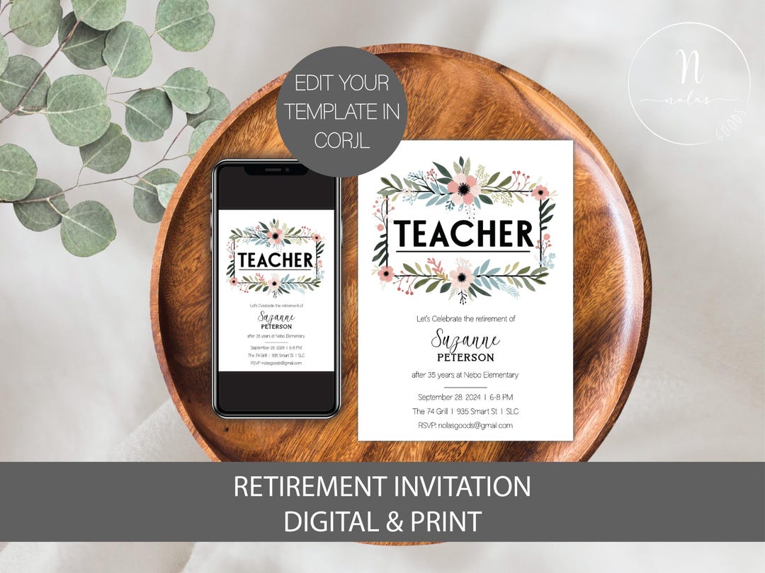 Teacher Retirement Invitation Template, Retirement Invitation for ...